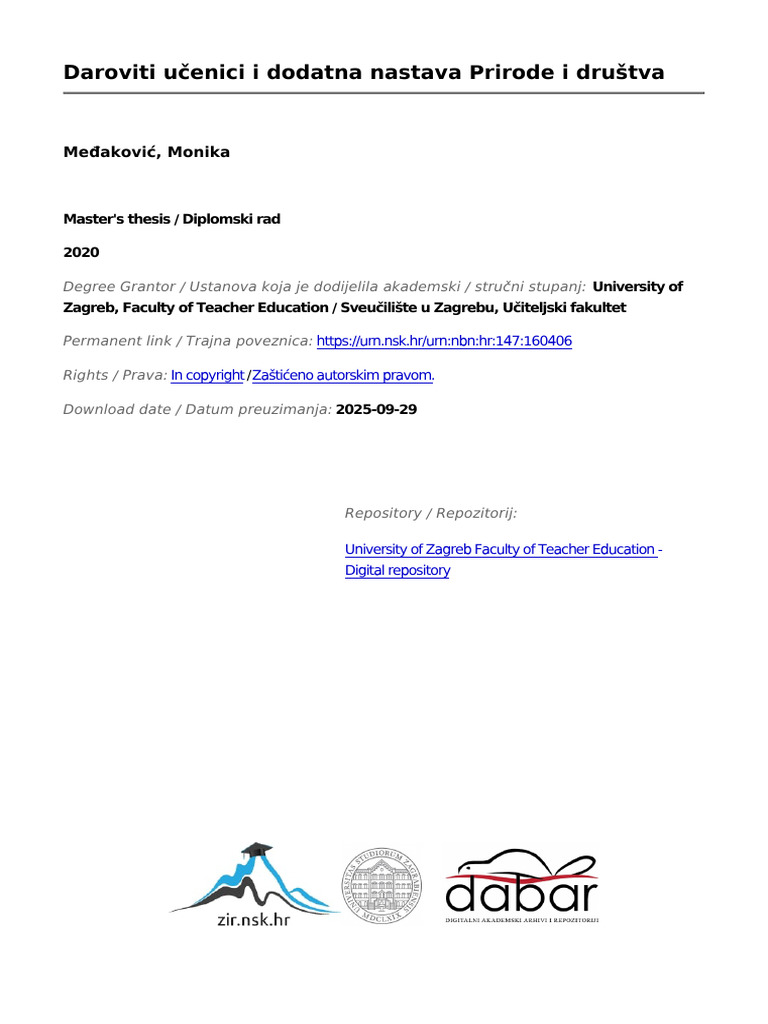 Medakovic Monika - Daroviti Ucenici I Dodatna Nastava Prirode I Drustva | PDF