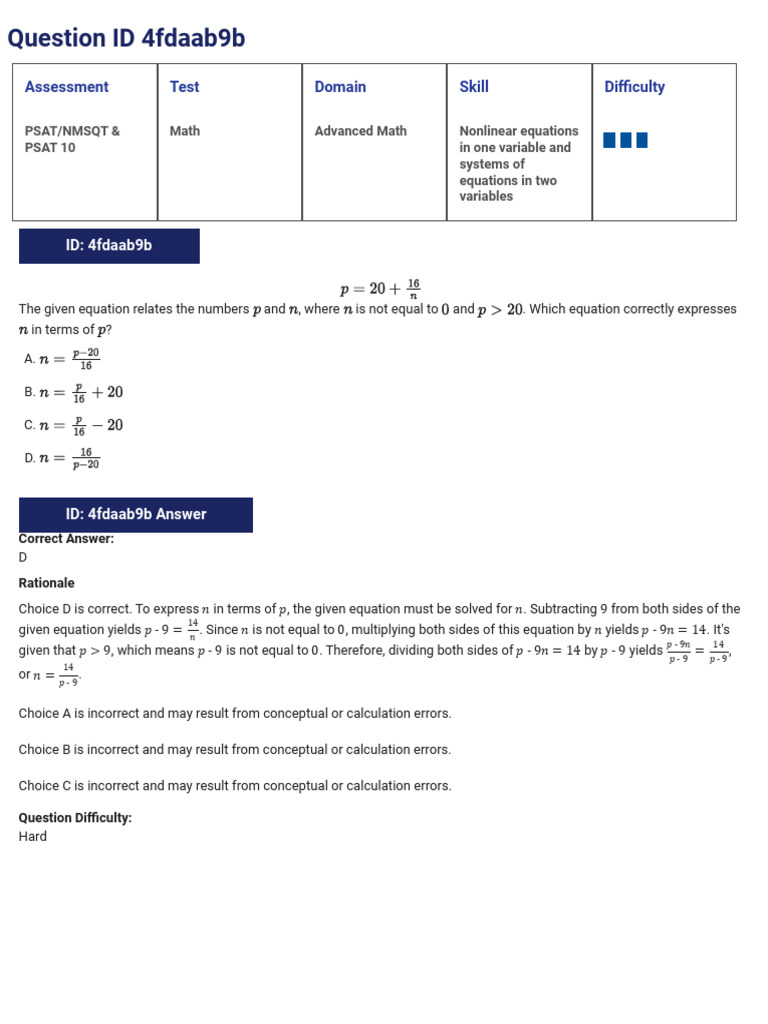 SAT Suite Question Bank - ANSWER | PDF | Function (Mathematics) | Equations