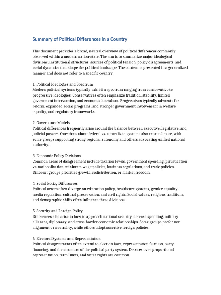 Political Differences Summary | PDF | Policy | Governance