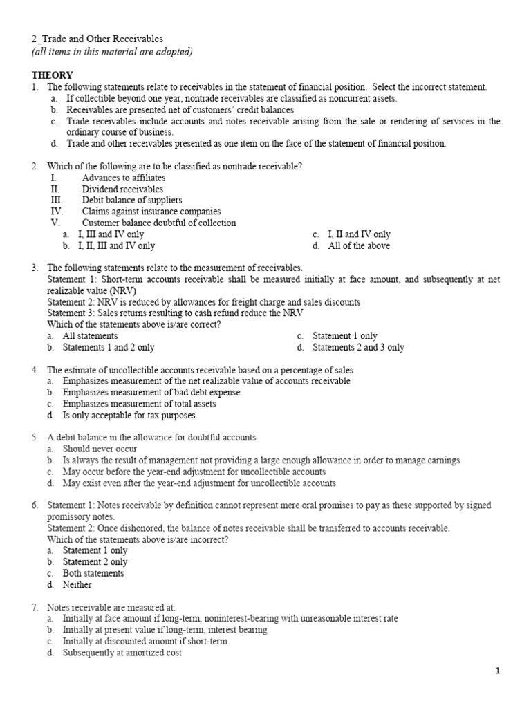 2 - Trade and Other Receivables | PDF | Bad Debt | Balance Sheet