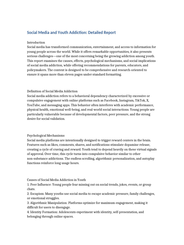 Social Media Youth Addiction Report | PDF | Social Media | Popular ...