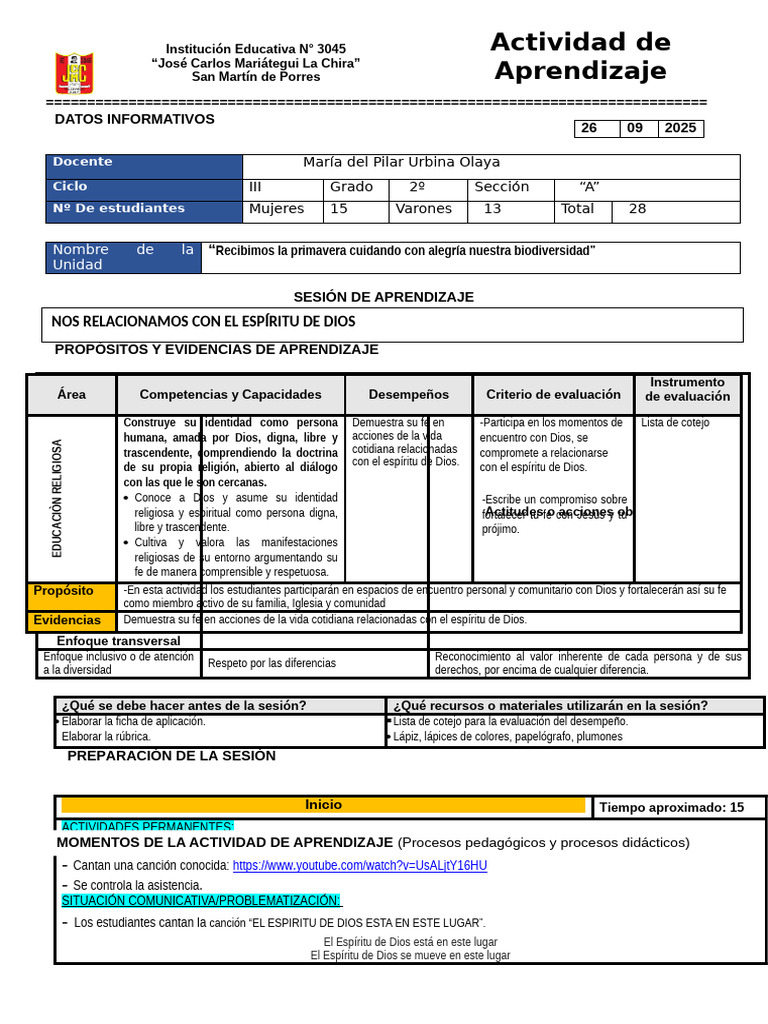 sersio de religio del 26-09-25 | PDF | Oración | Fe