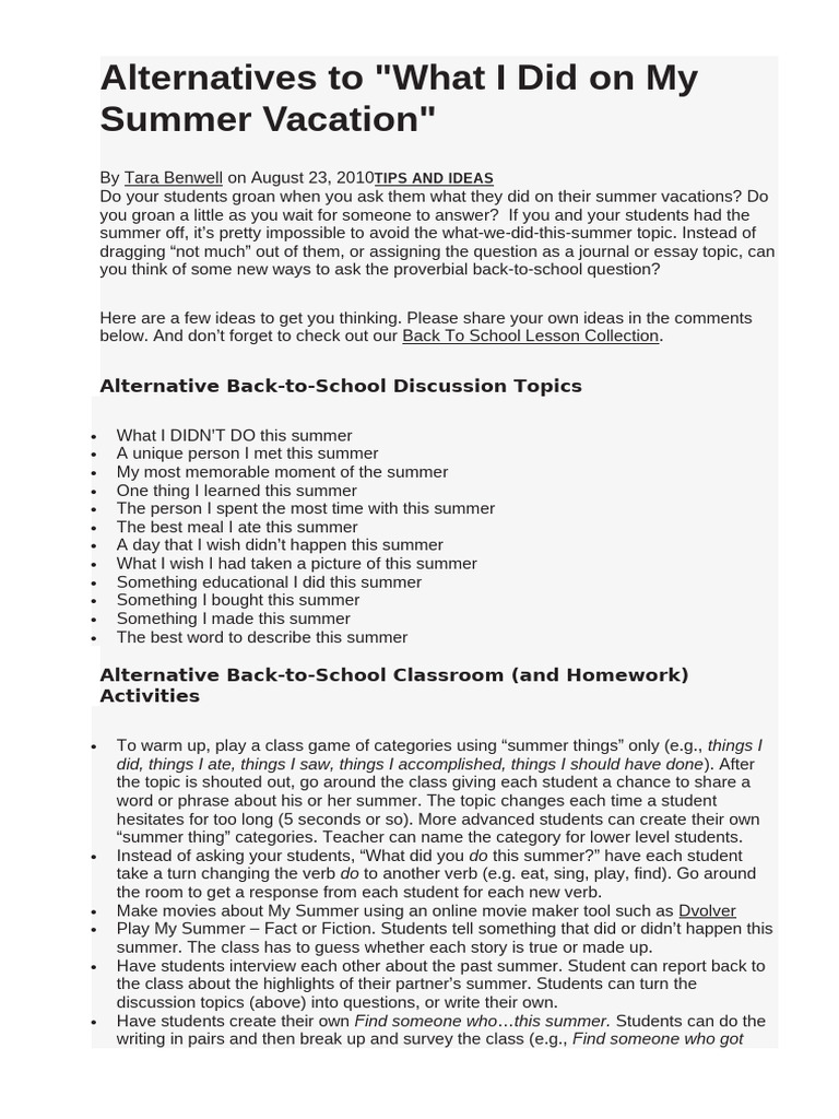 What I Didn't Do This Summer | PDF