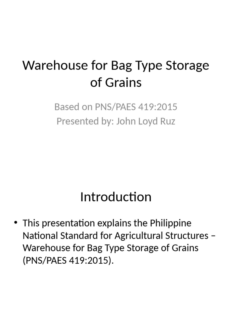 Warehouse For Bag Type Storage of Grains Presentation | PDF | Warehouse ...