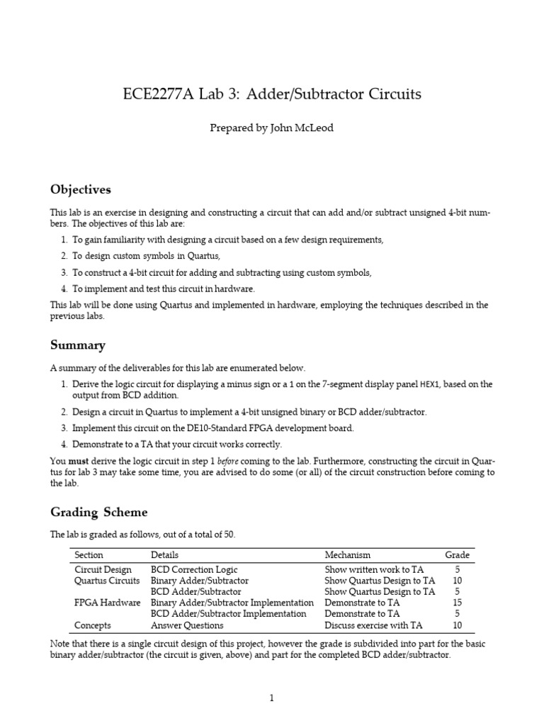 Lab3 Manual 2023 Ok | PDF | Arithmetic | Digital Electronics