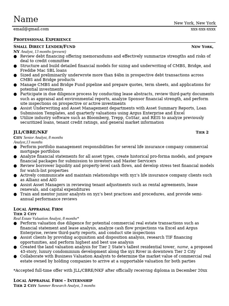 WSO Resume | PDF | Valuation (Finance) | Commercial Mortgage Backed ...