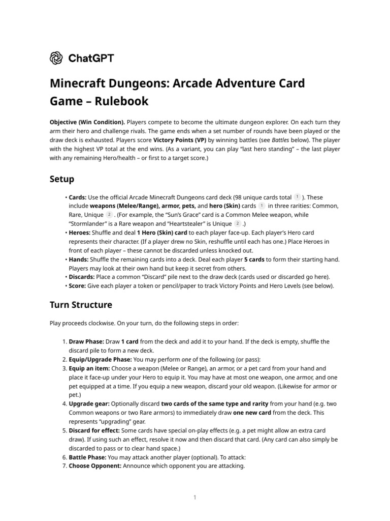 Minecraft Dungeons - Arcade Adventure - Card Game - Rulebook | PDF ...