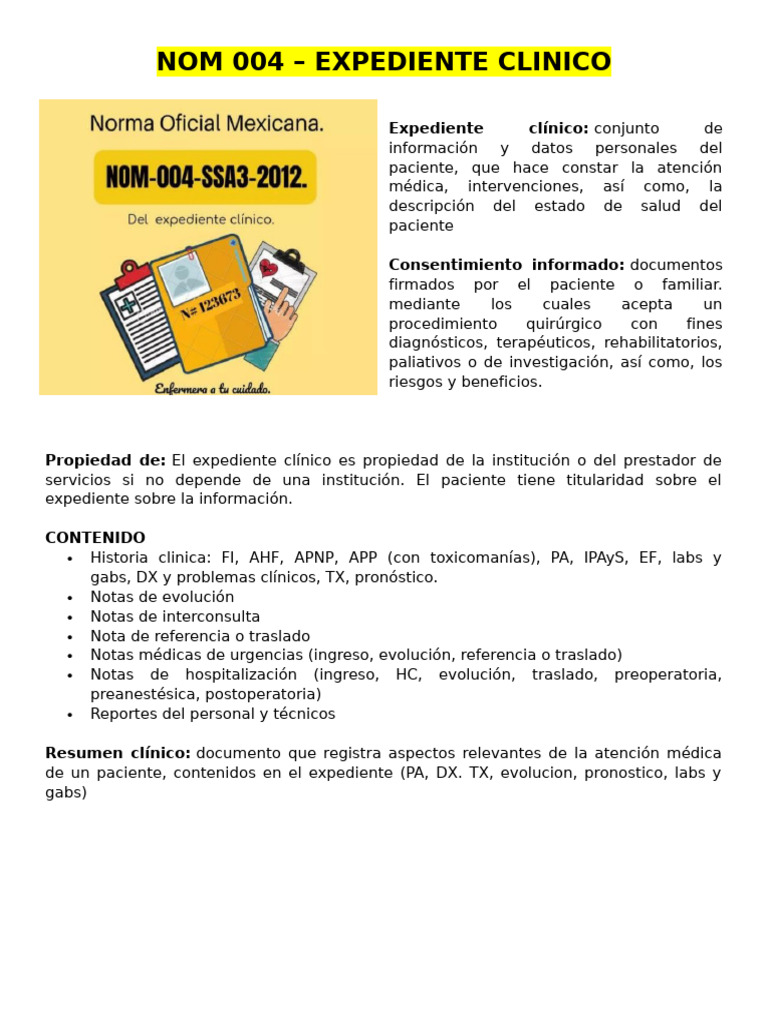 NOM 004: Guía del Expediente Clínico | PDF