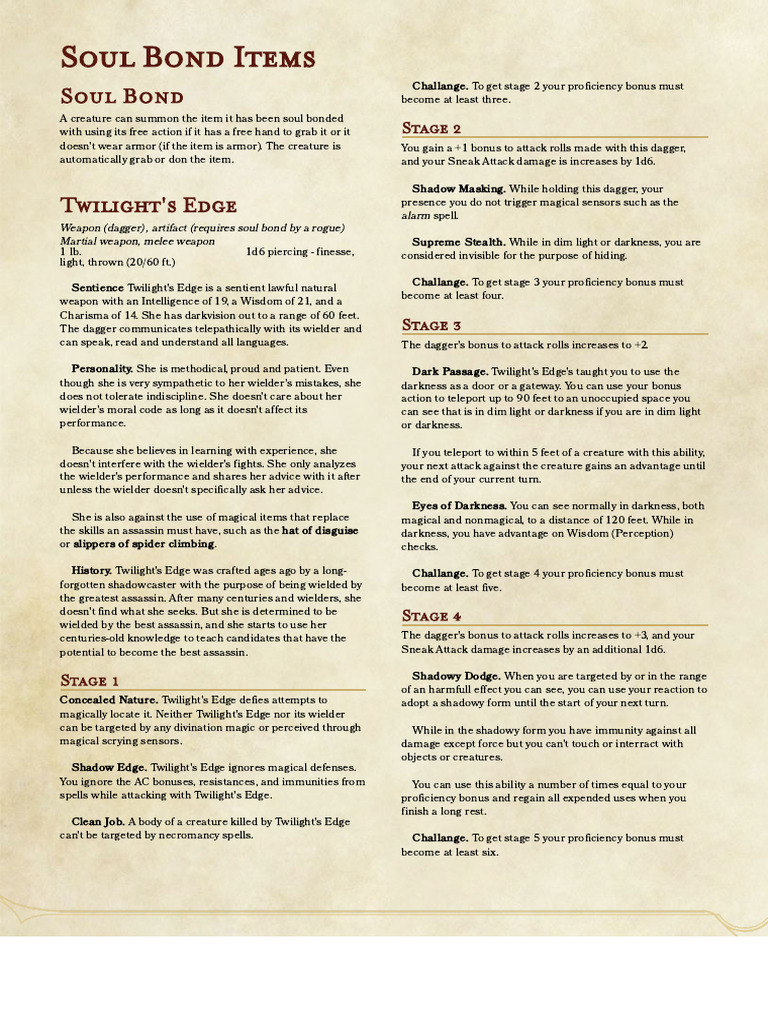 Soul Bond Items - The Homebrewery | PDF