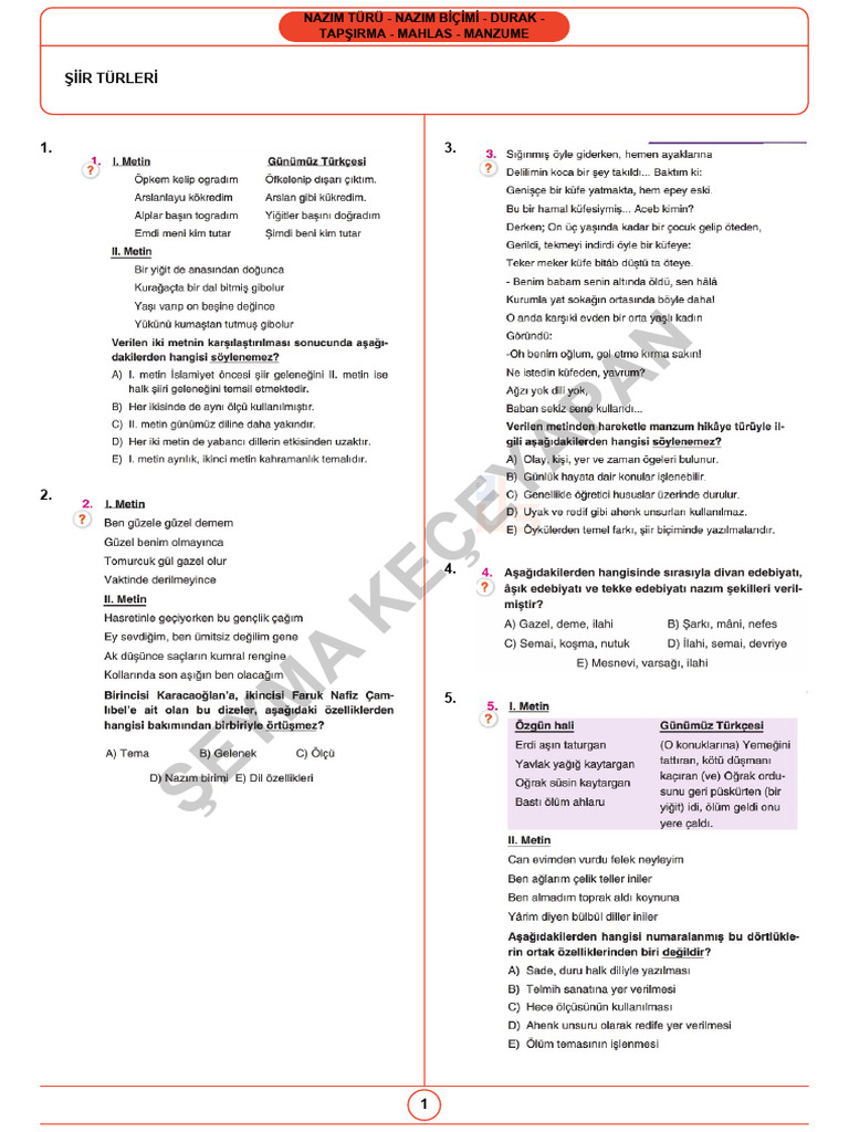 Nazim Türü - Nazim Bi̇çi̇mi̇ - Durak - Tapşirma - Mahlas - Manzume | PDF