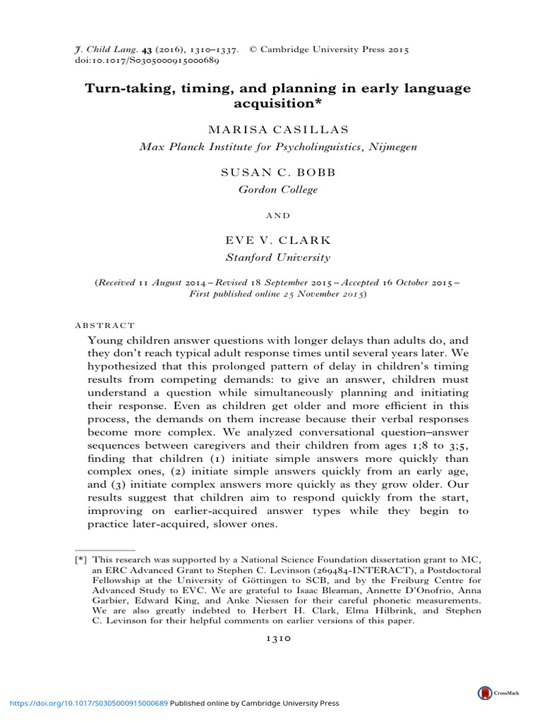 Early Language Acquisition and Turn-Taking | PDF | Question | Clause
