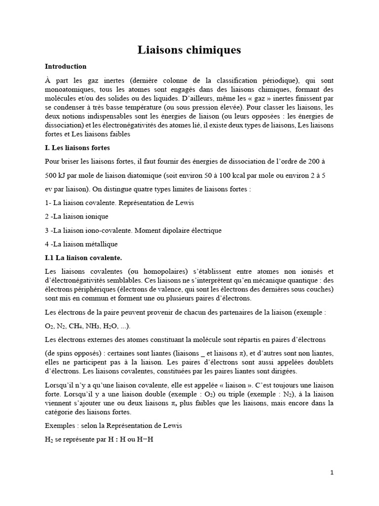 Types et propriétés des liaisons chimiques | PDF | Liaison chimique ...