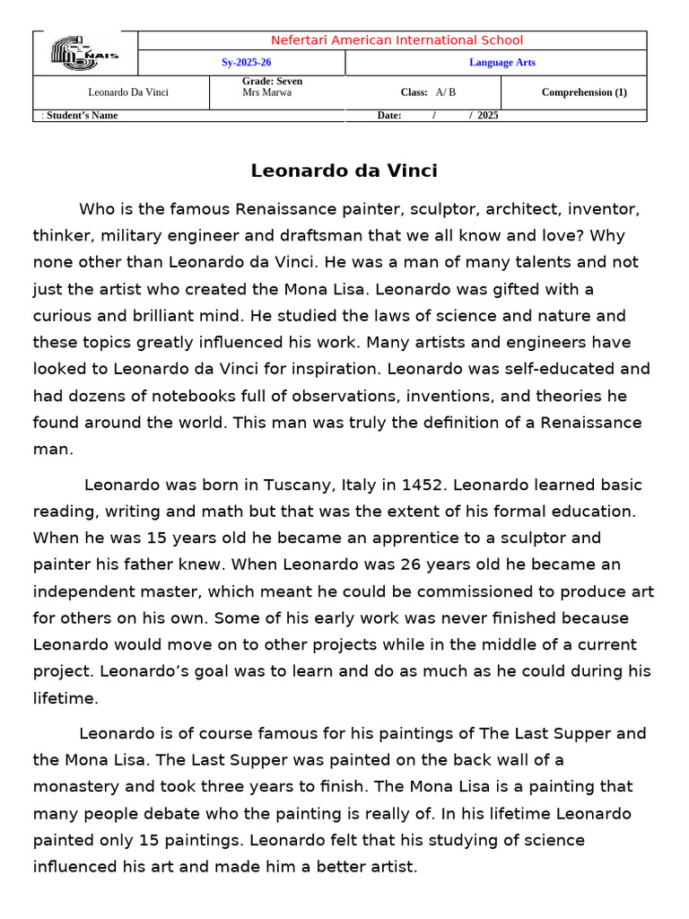 Leonardo da Vinci: A Renaissance Overview | PDF | Leonardo Da Vinci