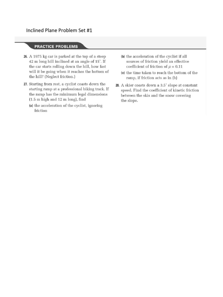 Lesson 1 Inclined Plane Problem Set 1 | PDF