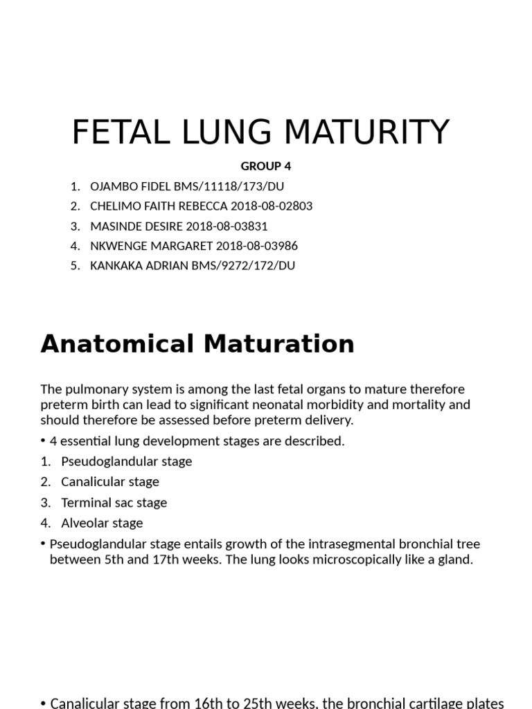 Fetal Lung Maturity Presentation | PDF | Lung | Medical Specialties