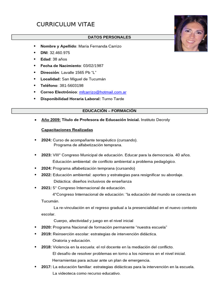 CURRICULUM Fernanda Ultimo 2025 | PDF | Escuelas | Educación de la primera infancia