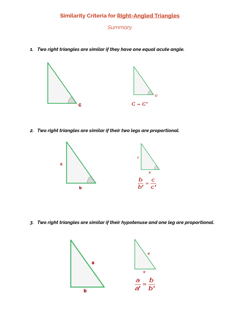 Similarity Criteria For Right Triangles | PDF