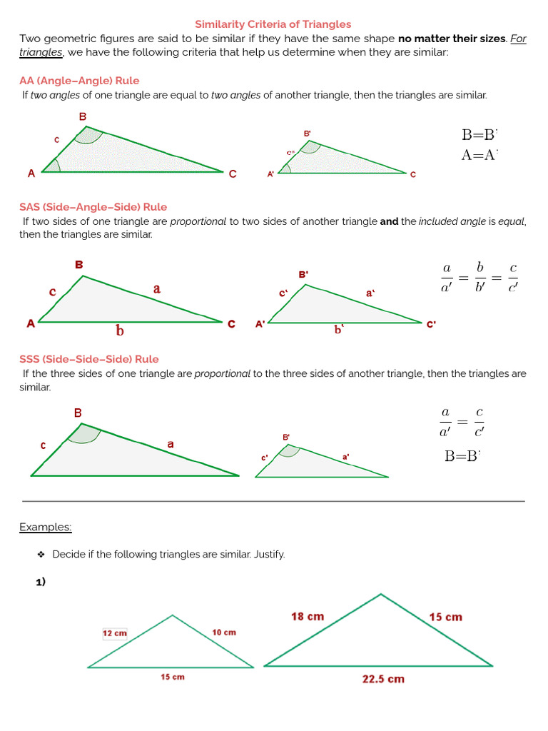 Similarity Criteria of Triangles | PDF
