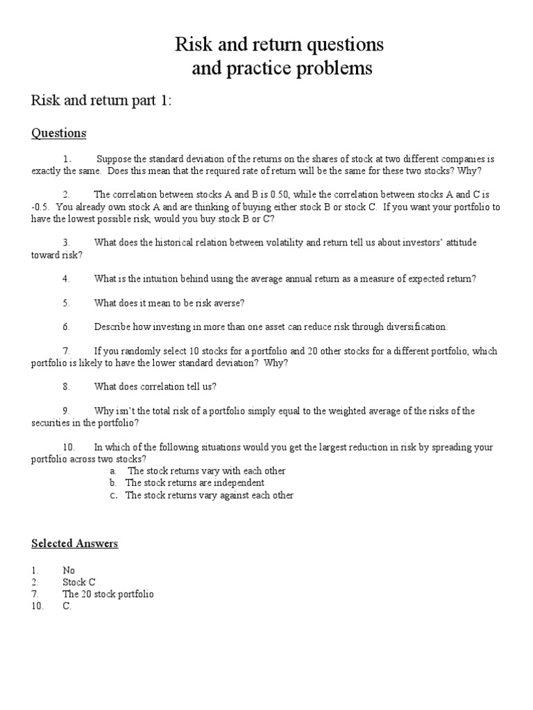 615 Risk, Return Problems and Questions | PDF | Beta (Finance ...