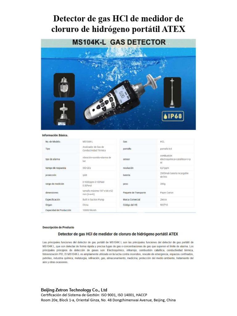 Detector portátil de gas HCl ATEX | PDF