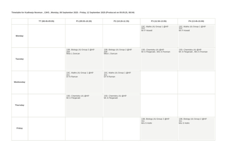 2025-09-09 Timetable For Kadheeja Nooman For 08 Sep 2025 - 12 Sep 2025 ...