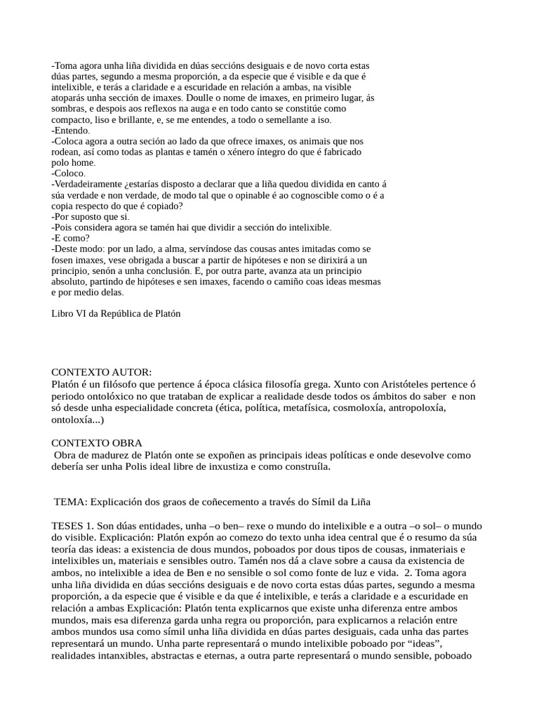 Platón Texto 1 Graos de Coñecemento | PDF