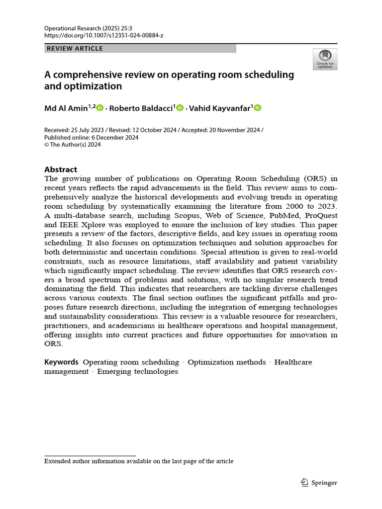 A Comprehensive Review On Operating Room Scheduling and Optimization ...