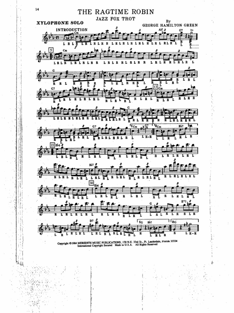 The Ragtime Robin Xylophone | PDF | Ragtime | Ragtime Composers
