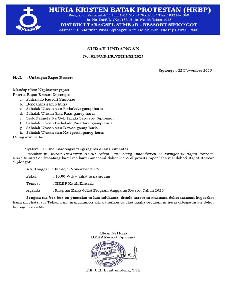 Undangan Rapat Ressort Sipiongot 2025 | PDF