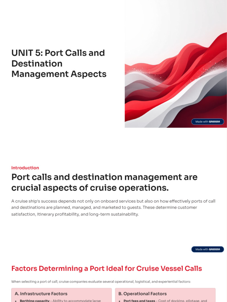UNIT 5 Port Calls and Destination Management Aspects | PDF | Port ...
