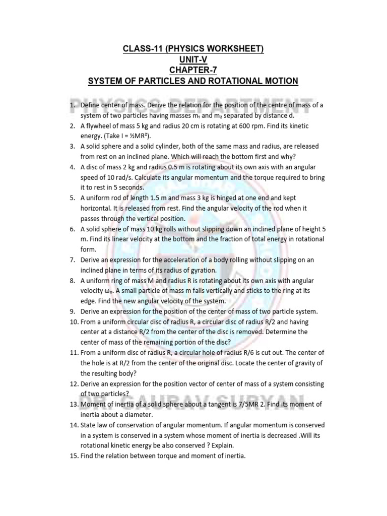 Rotational Motion Worksheet. | PDF | Rotation Around A Fixed Axis ...