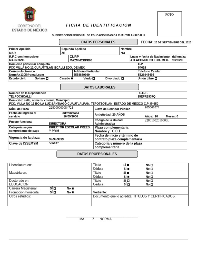 Ficha de Identificación Laboral | PDF