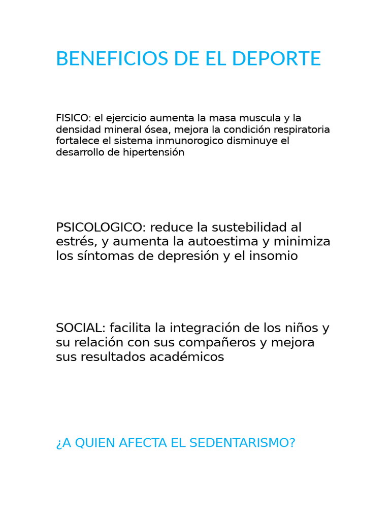 Beneficios del Deporte en Salud y Bienestar | PDF