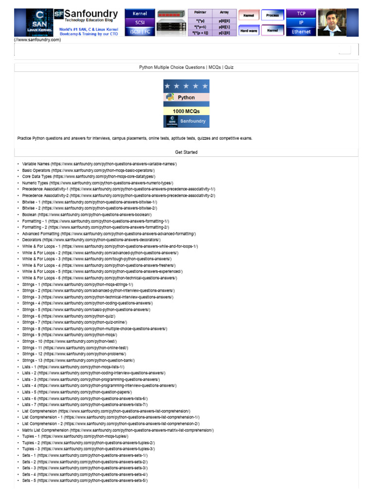Tough Python Questions and Answers - Sanfoundry | PDF | Computer Programming | Computer Science