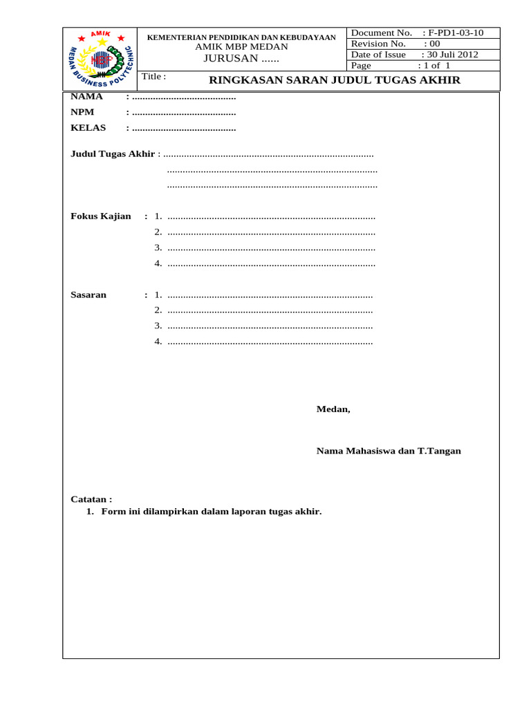 F-pd1!03!10 Form Ringkasan Saran | PDF