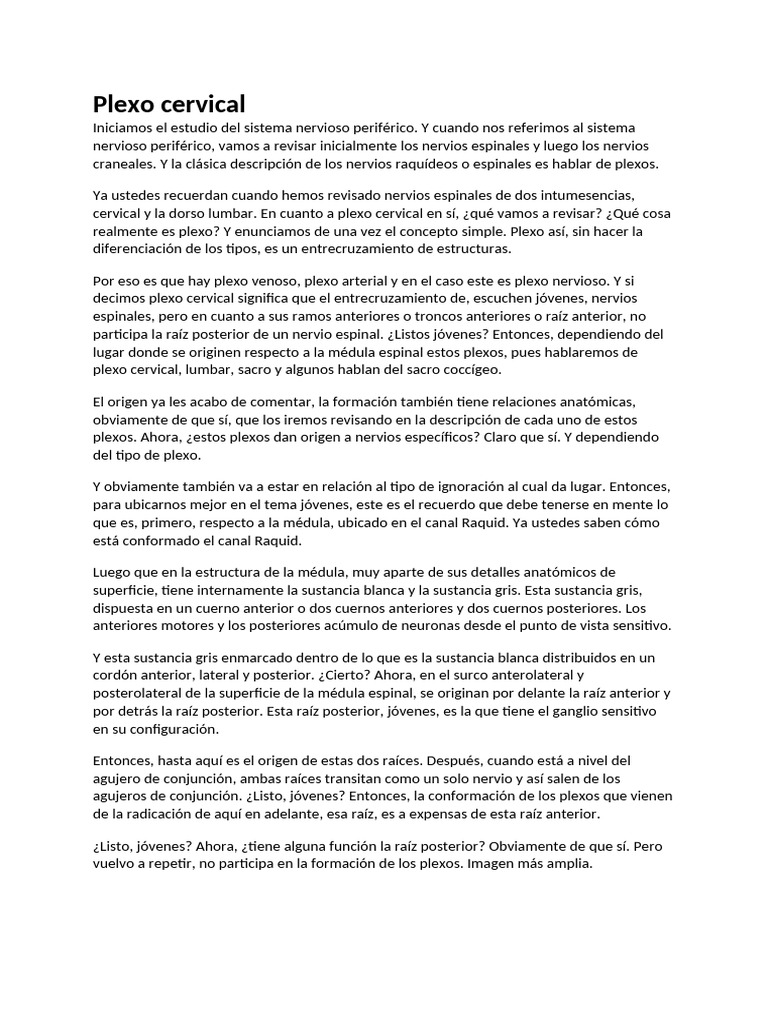 Anatomía y Función del Plexo Cervical | PDF | Abdomen | Médula espinal