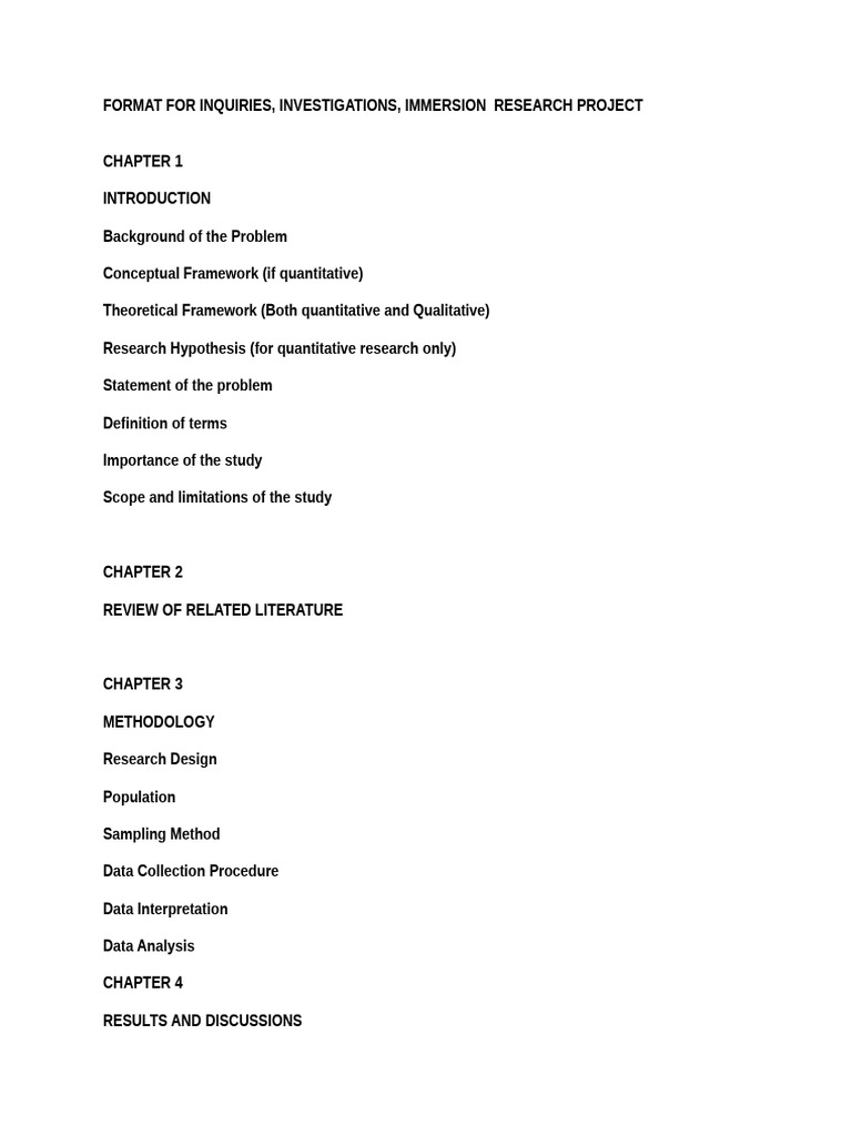 Research Project Inquiry Format Guide | PDF