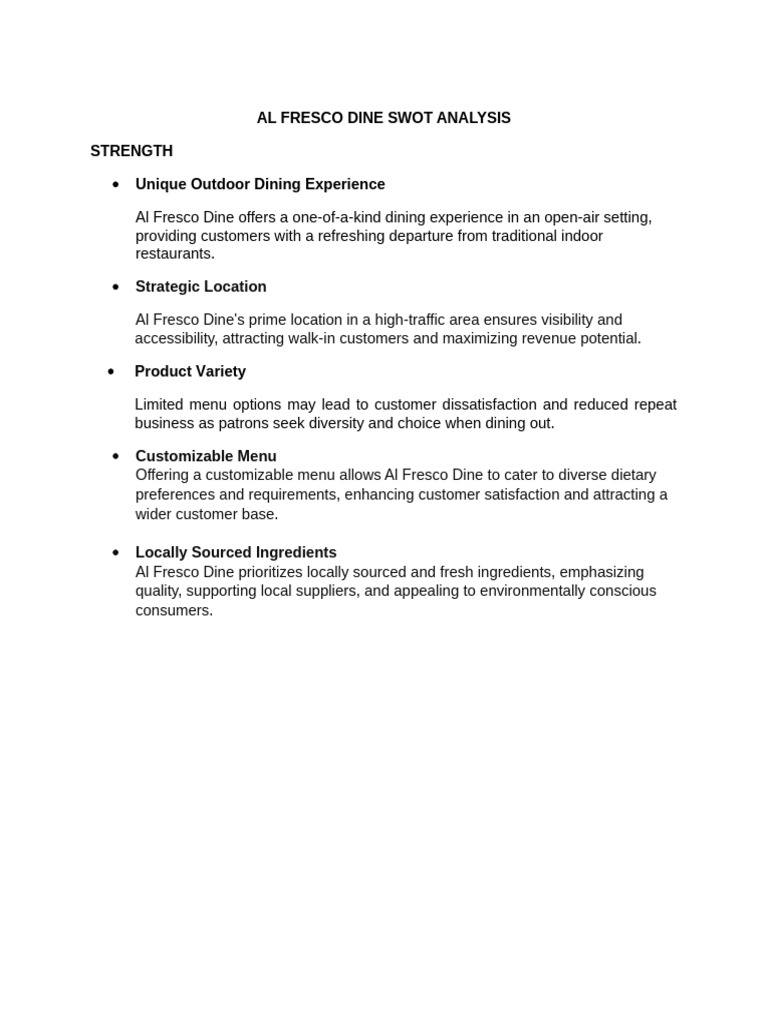 Al Fresco Dine Swot Analysis | PDF | Pizza | Pasta