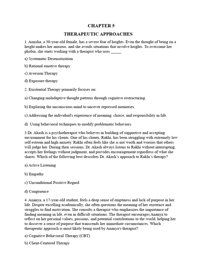 Ch.5 Therapeutic Approaches-1 | PDF | Psychotherapy | Cognitive ...