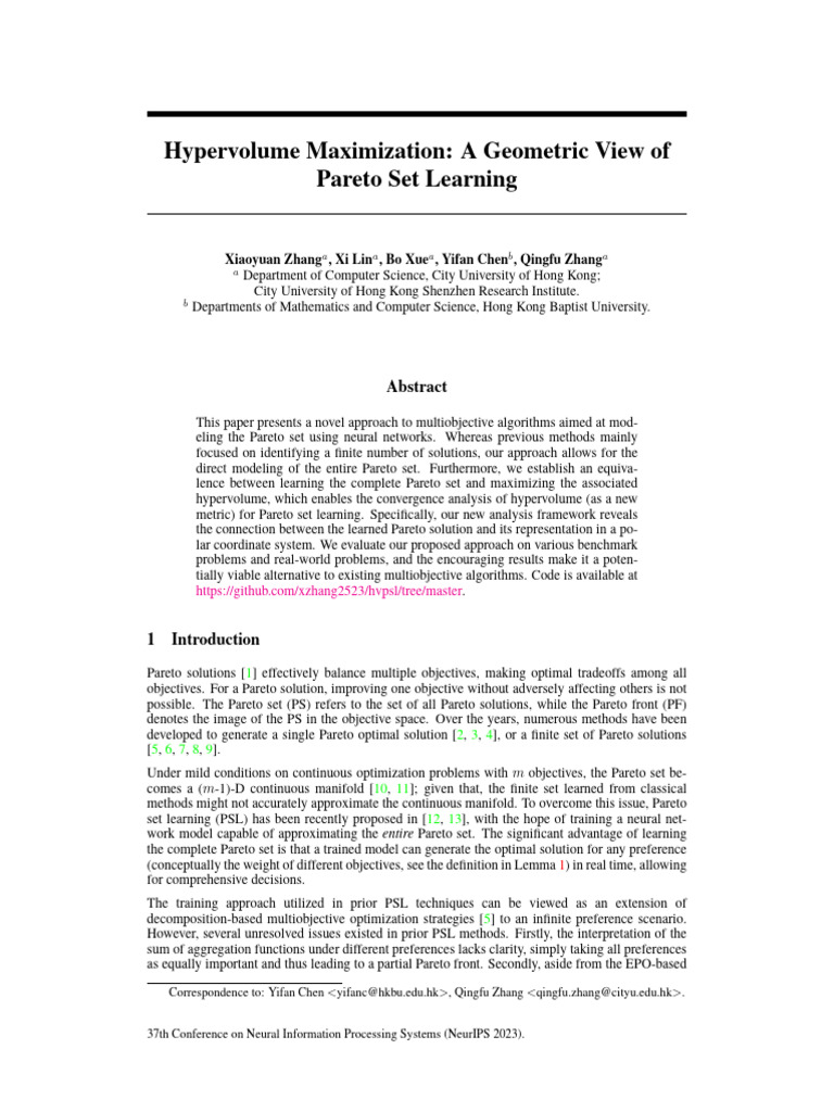 NeurIPS 2023 Hypervolume Maximization A Geometric View of Pareto Set ...