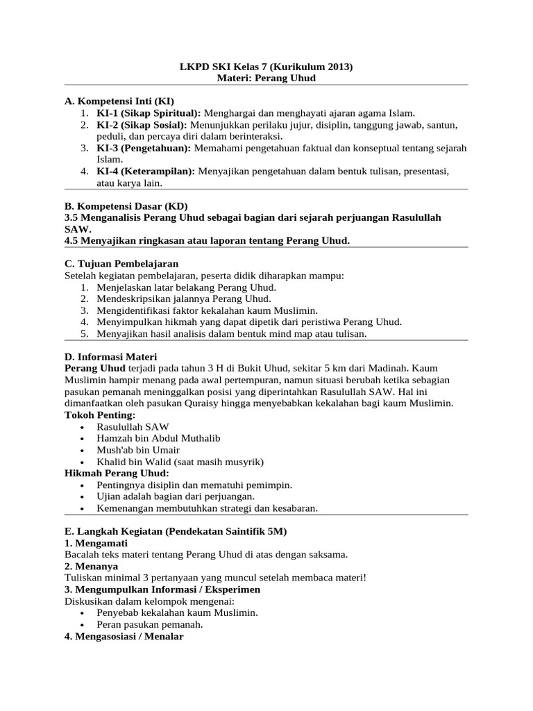 LKPD SKI Kelas 7 | PDF