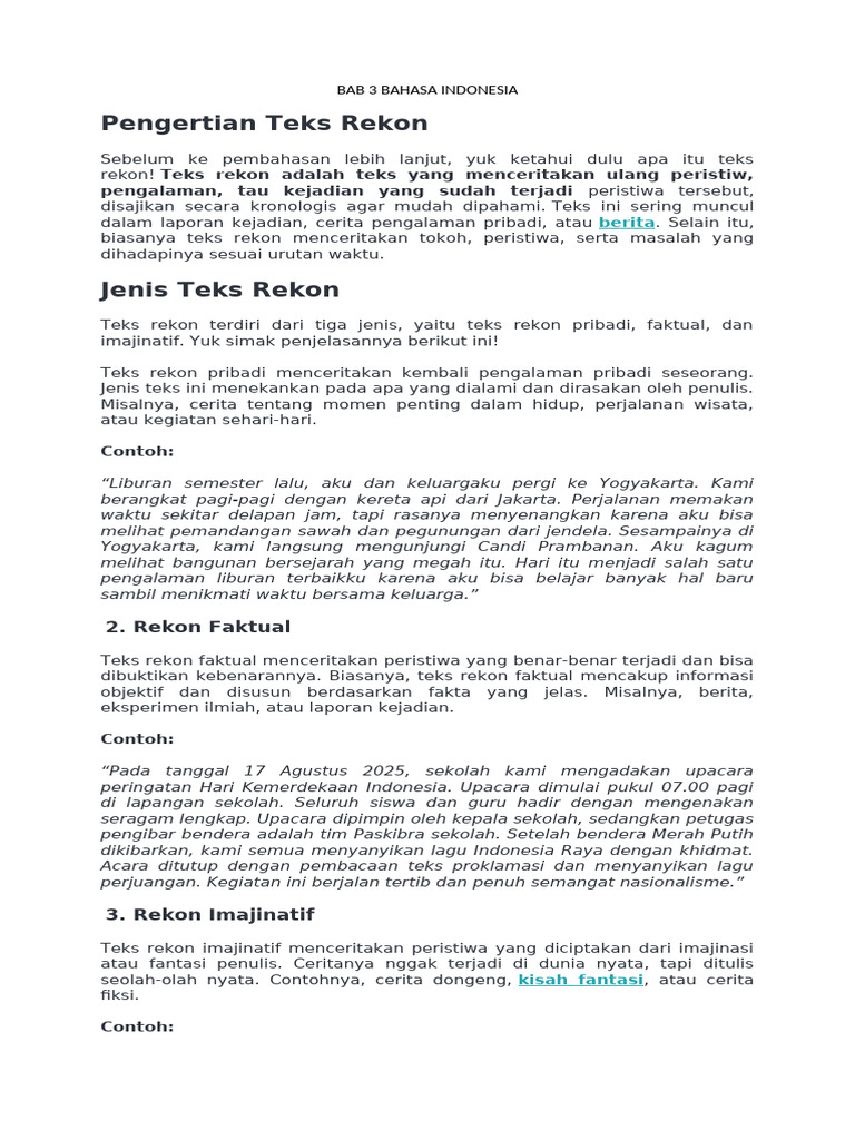 Memahami Teks Rekon: Jenis dan Struktur | PDF
