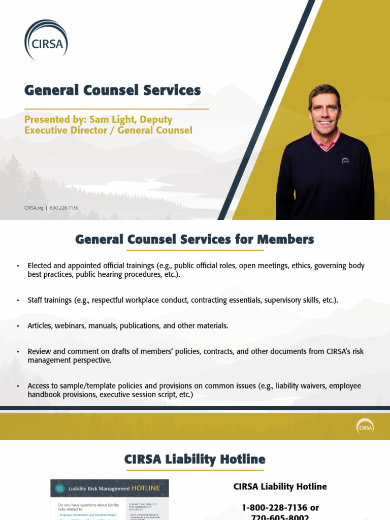 CIRSA Orientation General Counsel | PDF | Risk | Policy