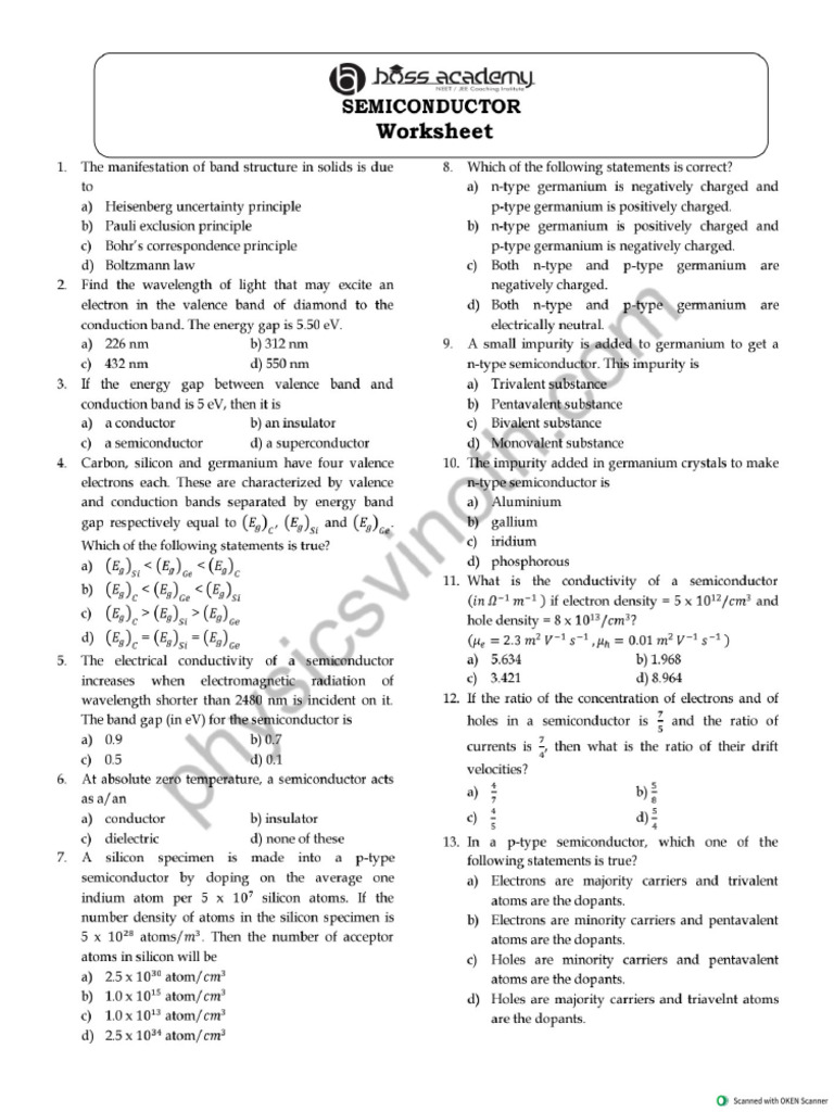 Semiconductor Worksheet With Solutions_watermark | PDF