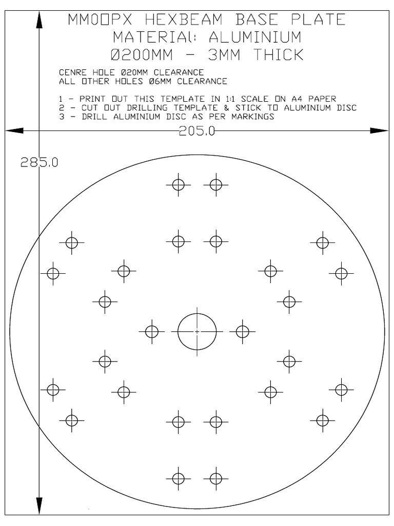 MM0OPX Hexbeam Baseplate Drilling Template | PDF