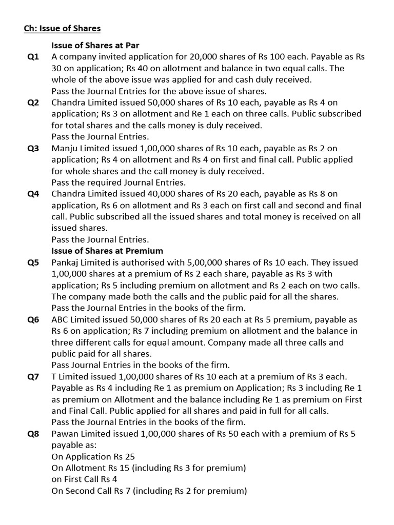 Journal Entries for Share Issues | PDF