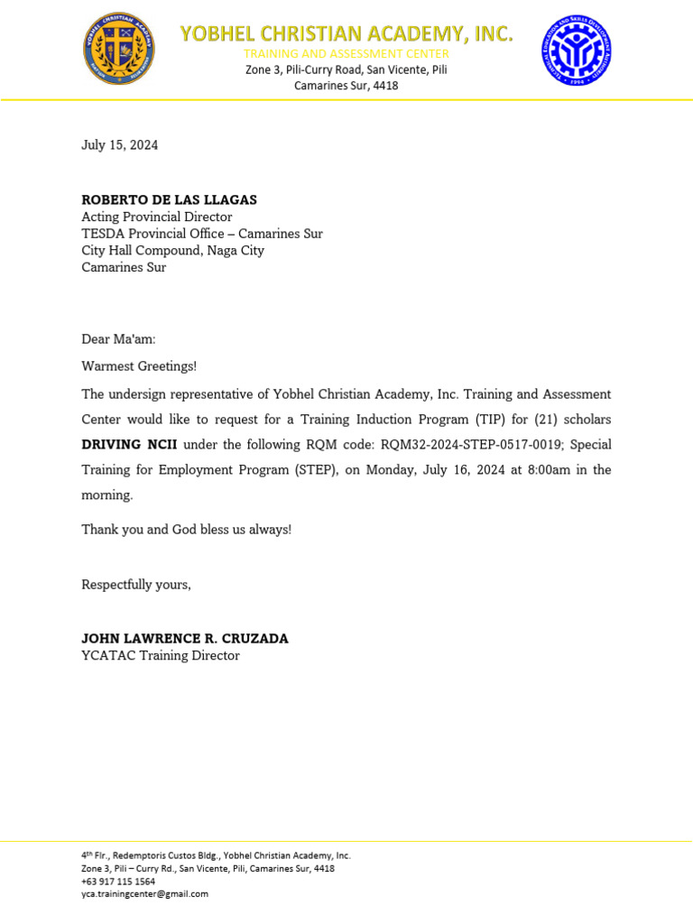 TIP Request Letter | PDF