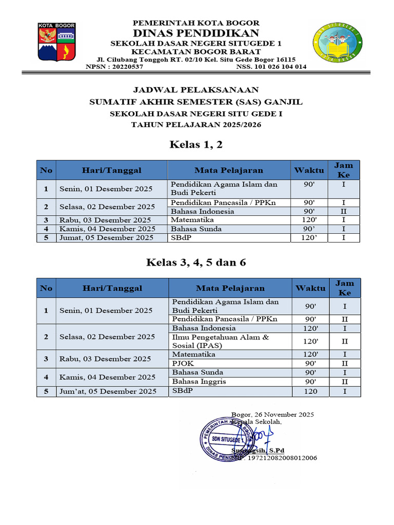 Jadwal SAS Ganjil 2025-2026 | PDF