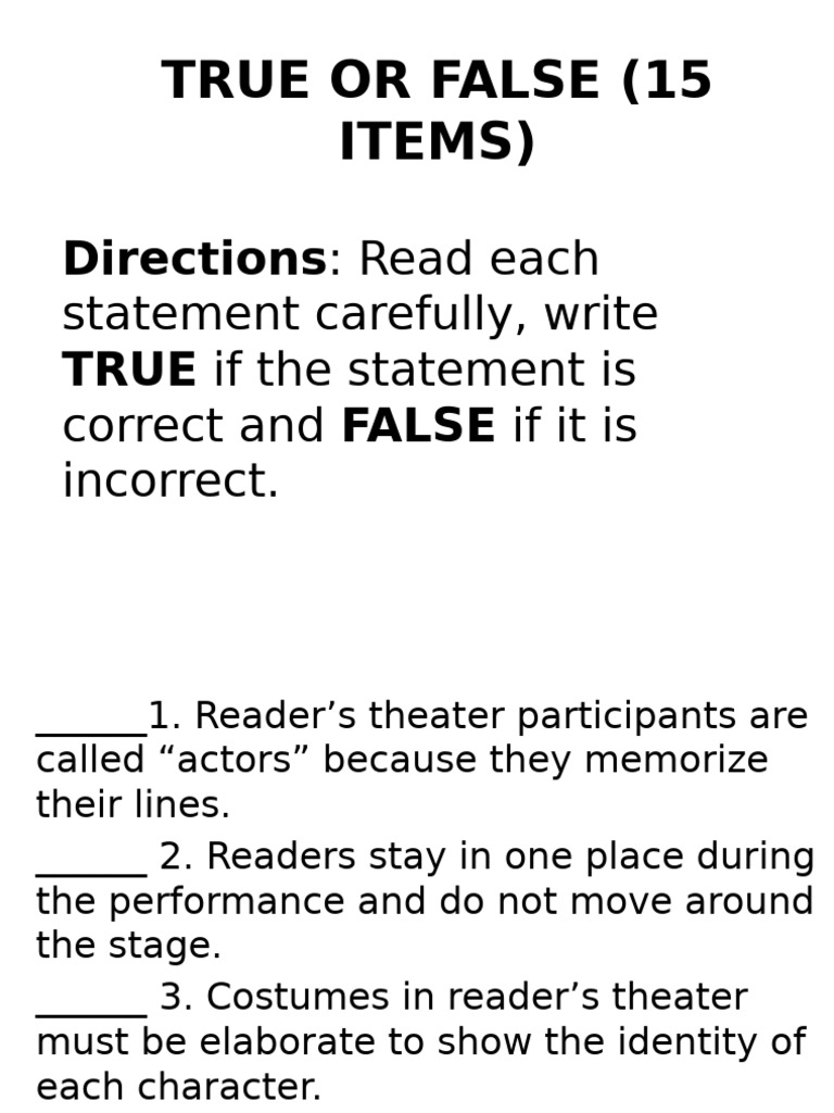 Readers Theater Quiz | PDF