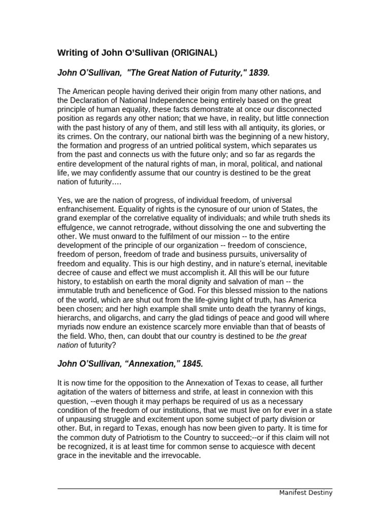 Manifest Destiny Original Documents | PDF